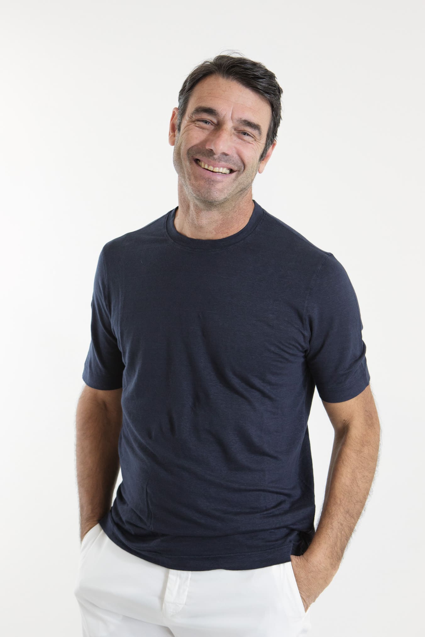 GUARINO T-Shirt MM Jersey Linen Indigo Blue | Guarino Store