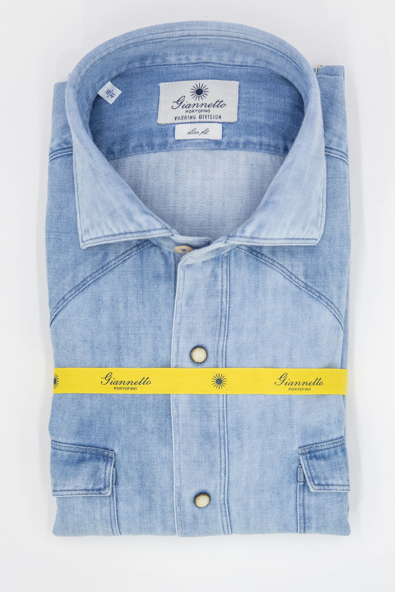 GIANNETTO PORTOFINO Texan Shirt in Light Denim SLIM FIT | Guarino Store